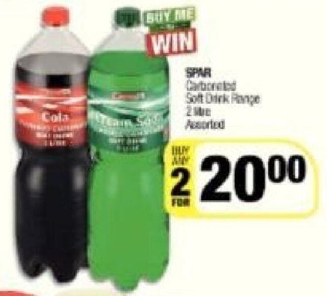 Spar Carbonated Soft Drink Range Assorted 2 x 2L offer at Spar