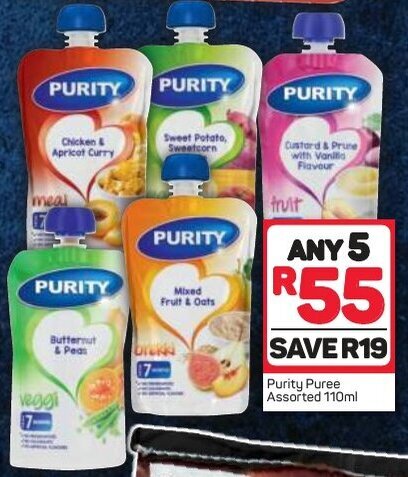 Purity Puree Assorted 5 x 110ml offer at Pick n Pay