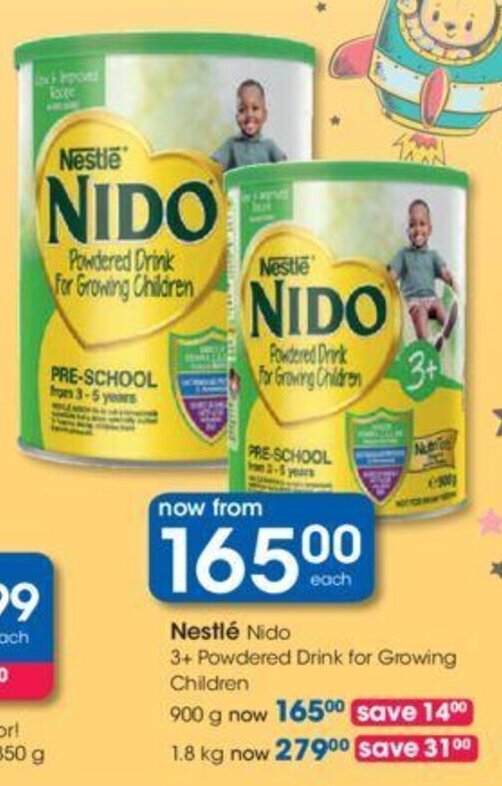 Nestlé Nido 3+ Powdered Drink for Growing Children 900g offer at Clicks