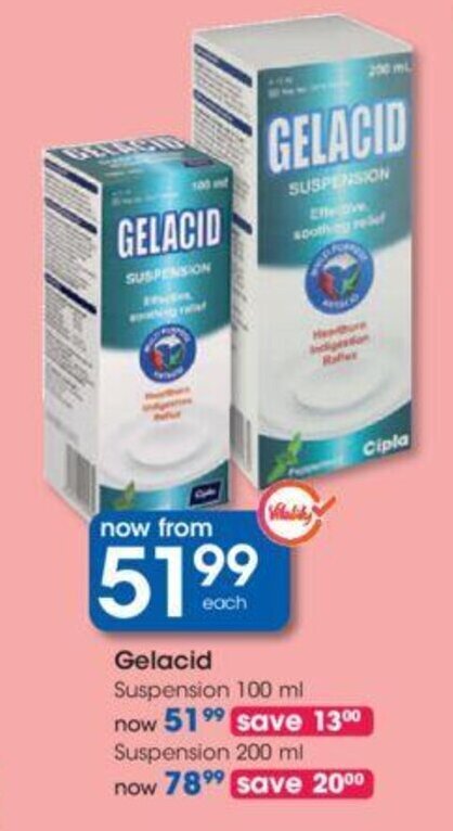 Gelacid Suspension 100ml offer at Clicks
