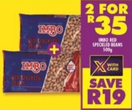 Imbo Red Speckled Beans 2x500g offer at Shoprite