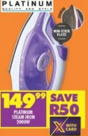 Platinum Steam Iron 2000W offer at Shoprite