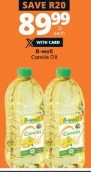 B-Well Canola Oil 2L offer at Checkers