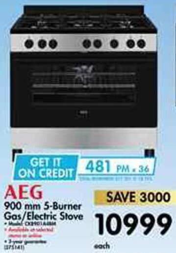 AEG 900mm 5-Burner Gas/Electric Stove offer at Makro