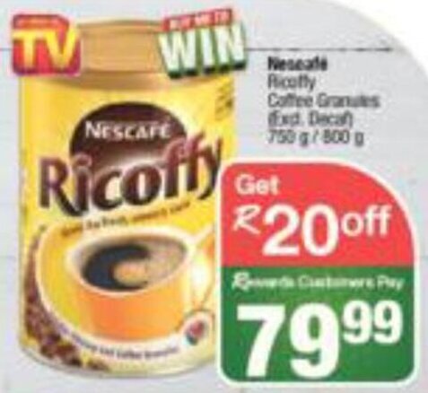 Nescafé Ricoffy Coffee Granules 750g / 800g offer at Spar