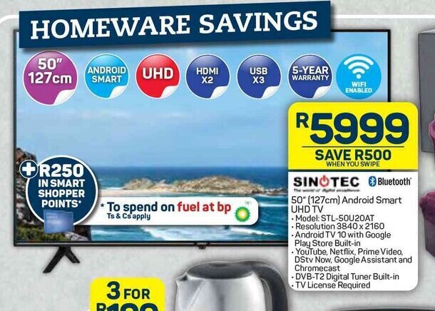 Sinotec 50" 127cm Android Smart UHD TV offer at Pick n Pay