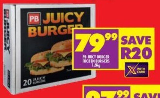Pb Juicy Burger Frozen Burgers 1 8kg Offer At Shoprite