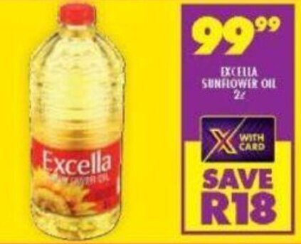 Excella Sunflower Oil 2L offer at Shoprite