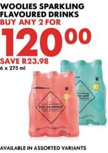 Woolies Sparkling Flavoured Drinks 6 x 275ml offer at Woolworths