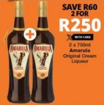 Amarula Original Cream Liqueur 2 x 750ml offer at Checkers