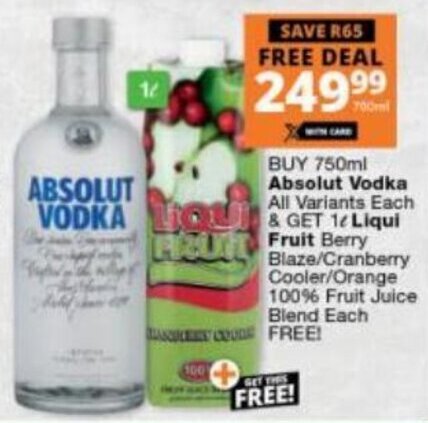 Absolut Vodka all variants & Liqui Fruit Berry Blaze / Cranberry Cooler ...
