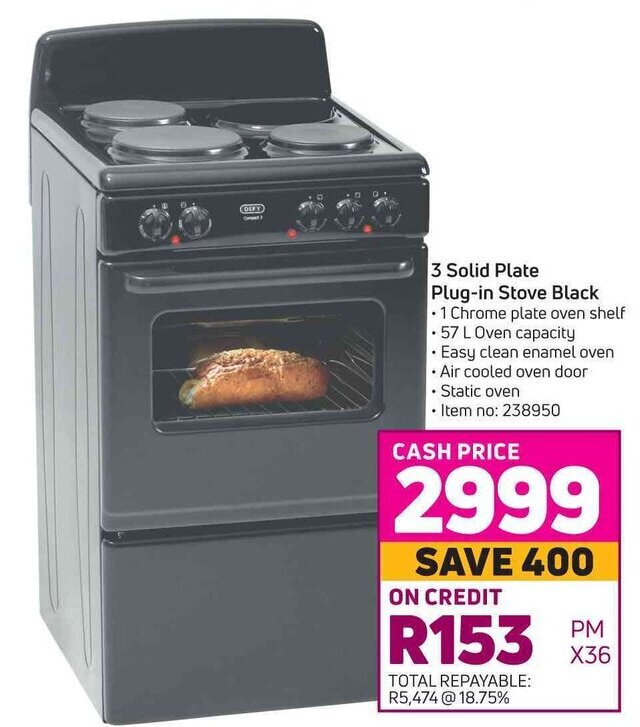Defy - 3 Solid Plate Plug-in Stove Black offer at Game