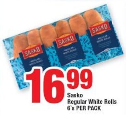 Sasko Regular White Rolls 6's per pack offer at OK Foods