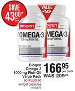Biogen omega-3 1000mg fish oil value pack-90+90 softgel capsules per ...