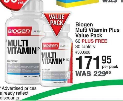 Biogen Multi Vitamin Plus Value Pack 60 Plus Free 30 Tablets offer at ...