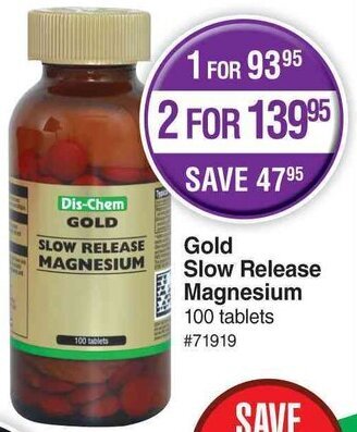 Gold Slow Release Magnesium 100 Tablets offer at Dis-Chem