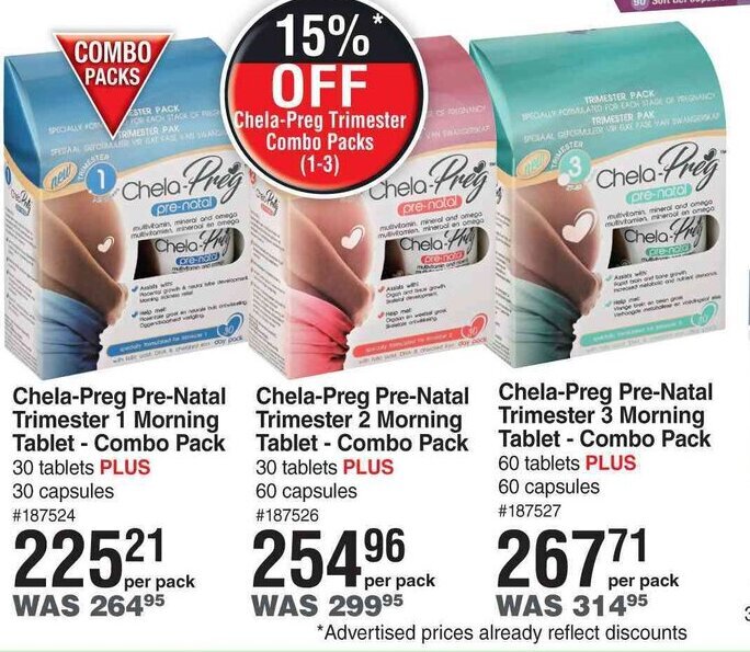 Chela-Preg Pre-Natal Trimester 1 Morning Tablet- Combo Pack 30 Tablets ...