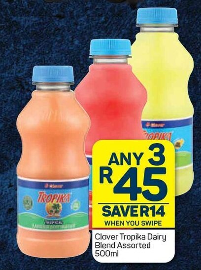 Clover Tropika Dairy Blend Assorted 3 x 500ml offer at Pick n Pay