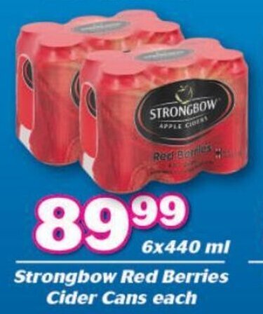 Strongbow Red Berries Cider Cans 6 x 440ml offer at Cambridge Food