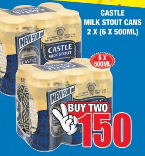 Castle Milk Stout Cans 2 x 6 x 500ml offer at Boxer Liquors