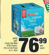 Spar UHT Long Life Milk (Full Cream, 2% Or fat Free)-6 x 1Ltr Per Pack ...