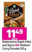 Robertson's rajah mild and spice or medium curry powder- 50g offer at Game