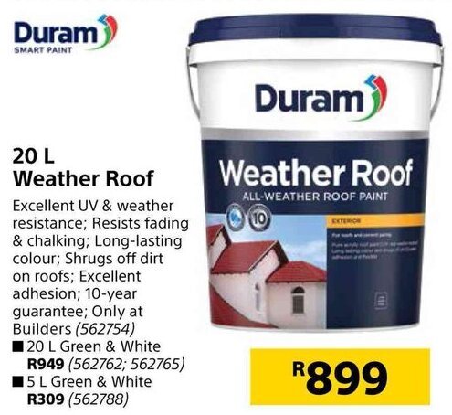 Weather Roof Paint 20L offer at Builders Warehouse