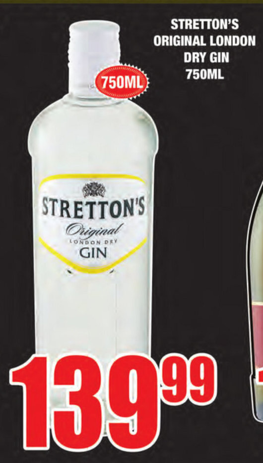 Stretton's Original London Dry Gin 750ml offer at Boxer Superstores