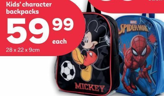 Kids' character backpacks offer at PEP