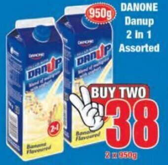 Danone Danup 2 in 1 assorted 2 x 950g offer at Boxer