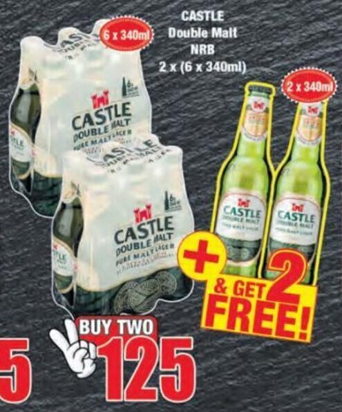 Castle Double Malt NRB 2 x 6 x 340ml + 2 x 340ml offer at Boxer