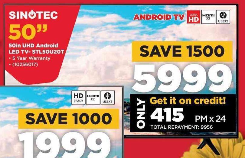 Sinotec 50" UHD android LED TV-STL50U20T offer at HiFi Corp