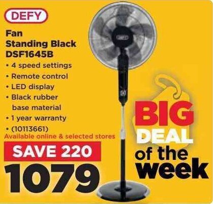 Defy Fan Standing Black DSF1645B offer at HiFi Corp