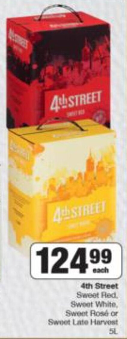 4th Street Sweet Red / Rosé / White or Late Harvest 5L offer at Spar Tops