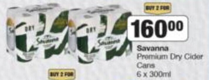 Savanna Premium Dry cider Cans 2 x 6 x 300ml offer at Spar Tops