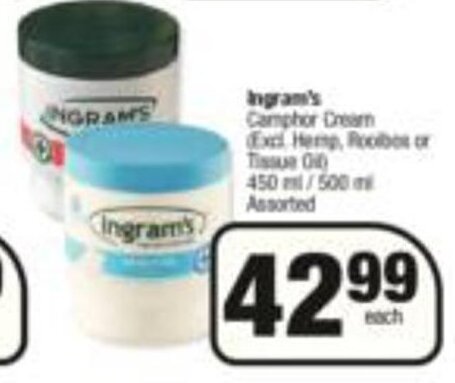 Ingram's Camphor Cream 450 ml / 500 ml Assorted offer at Spar
