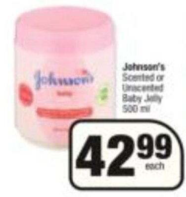 Johnson's Scented or Unscented Baby Jelly 500 ml offer at Spar