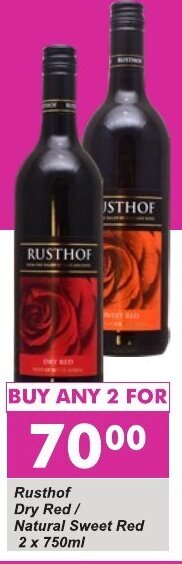 Rusthof Dry Red/ Natural Sweet Red 2x750ml offer at President Liquor