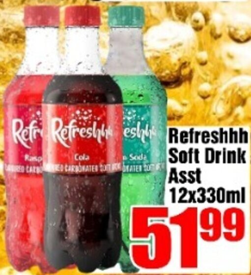 Refreshh Soft Drink Asst 12 x 330ml offer at Three Star Cash and Carry