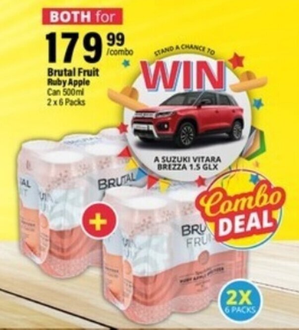 Brutal Fruit Ruby Apple can 2 x 6 packs x 500ml offer at Liquor City