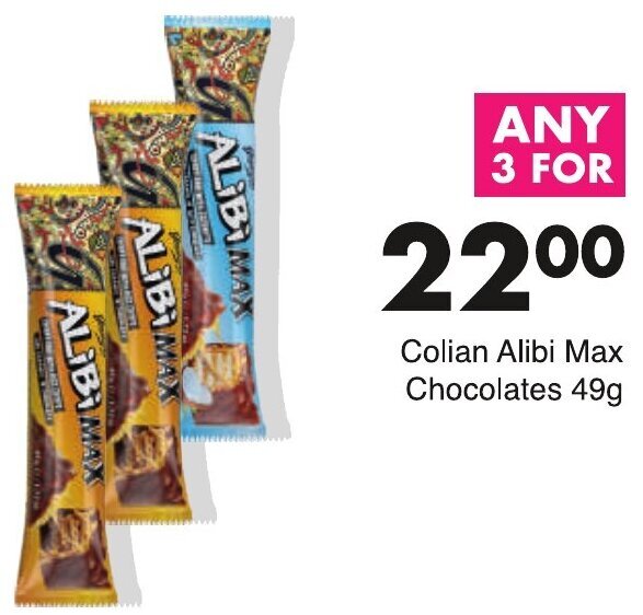 Colian Alibi Max Chocolates 49g offer at Save