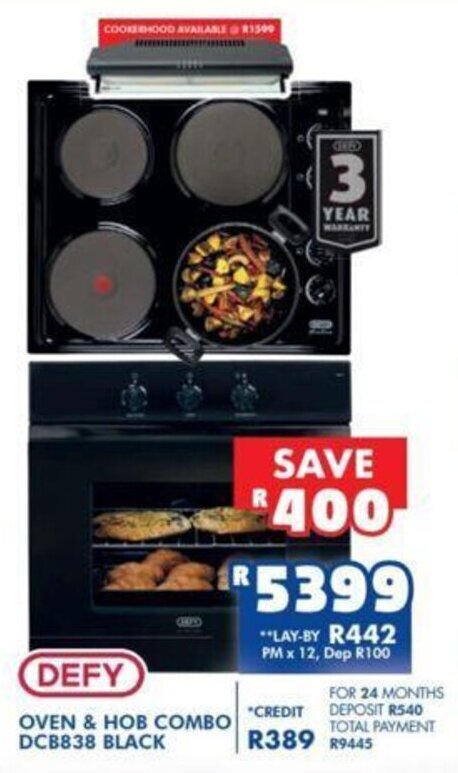 Defy Oven & Hob Combo DCB838 Black offer at Russells