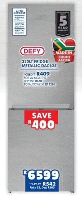 Defy Fridge Metallic DAC625 offer at Russells