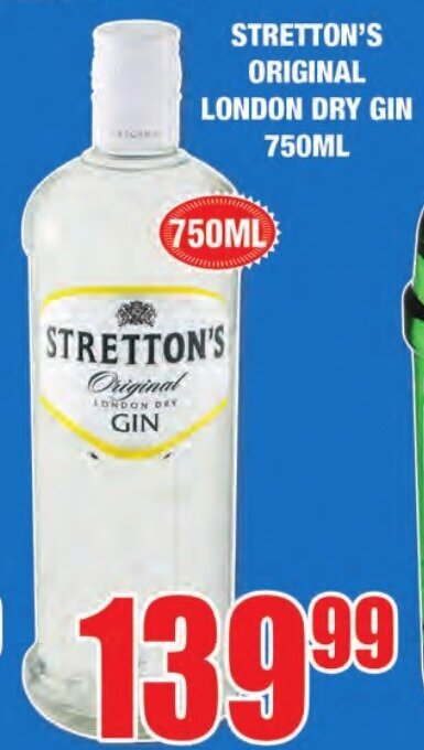 Stretton's Original London Dry Gin 750ml offer at Boxer Liquors