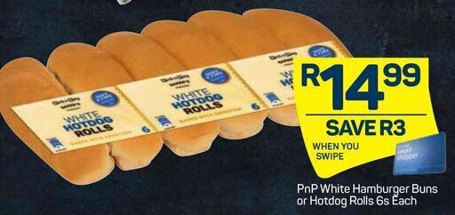 PnP White Hamburger Buns Or Hotdog Rolls 6s offer at Pick n Pay PnP White Hamburger Buns Or Hotdog Rolls 6s offer at Pick n Pay