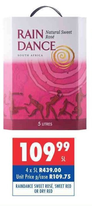 Rain Dance Sweet Rosé, Sweet Red or Dry Red 5L offer at Ultra Liquors