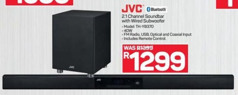JVC 2.1 Channel Soundbar with Wired Subwoofer offer at Pick n Pay ...