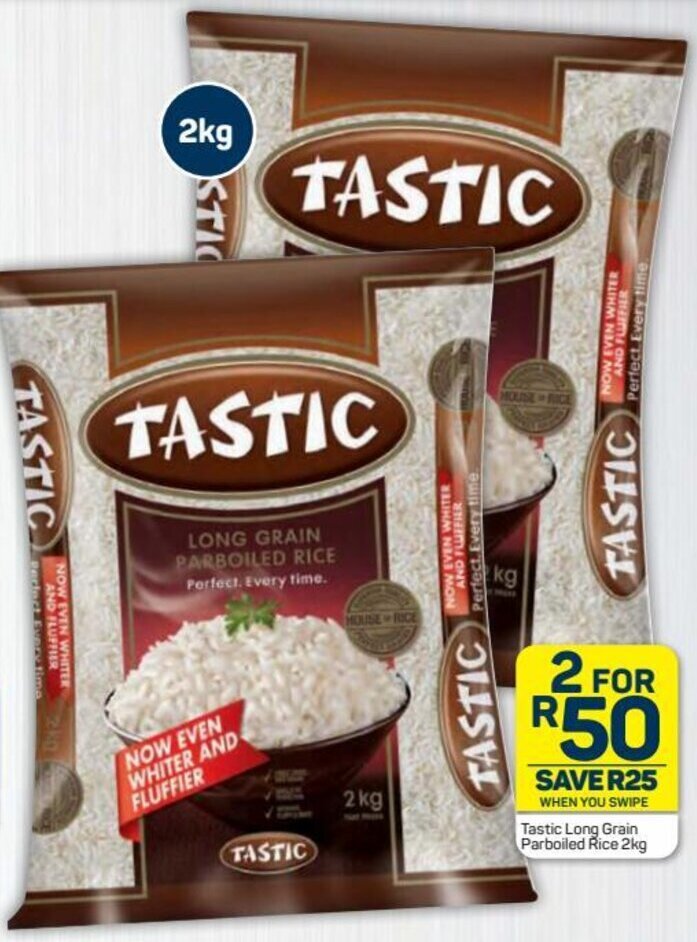 Tastic Long Grain Parboiled Rice 2 x 2kg offer at Pick n Pay