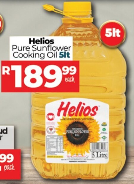 Helios Pure Sunflower Cooking Oil 5lt offer at Take 'n Pay