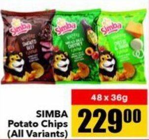Simba Potato Chips 48 x 36g offer at Jumbo